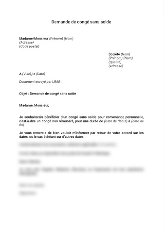 Demande de congé sans solde - document et modèle à télécharger